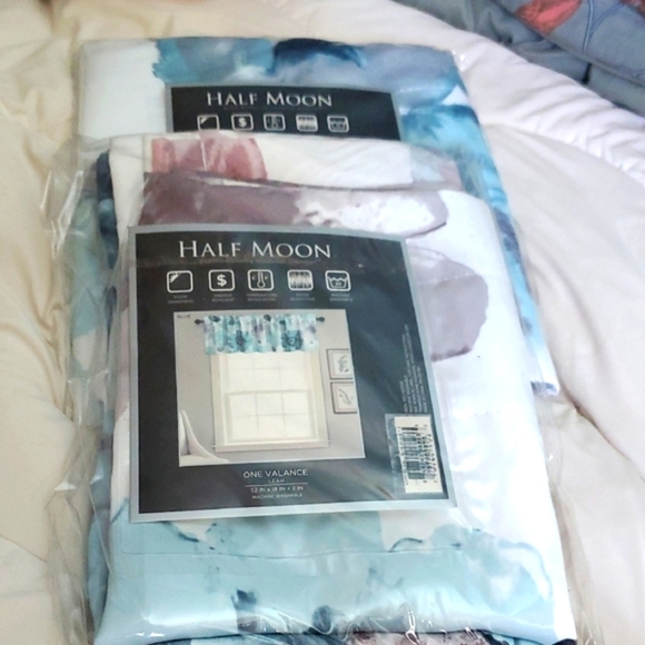 Half Moon Bay | Accents | 2 Half Moon Blue And White Valance Curtains ...